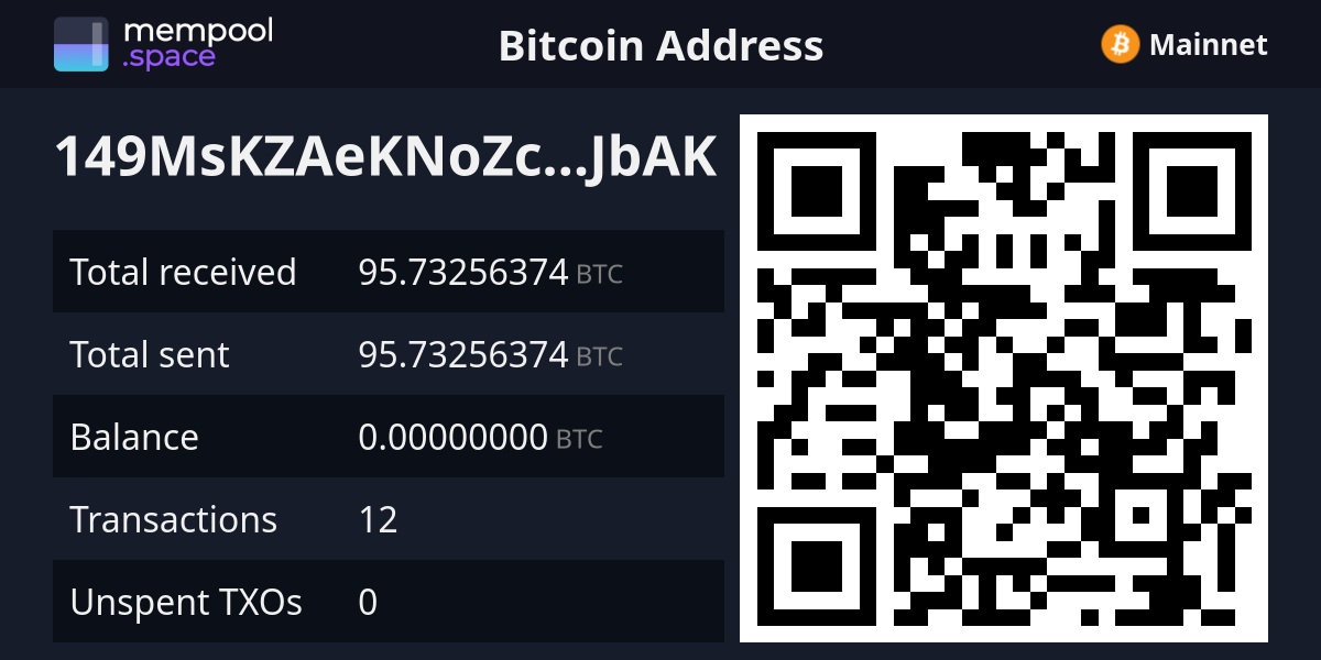 Address: 149MsKZAeKNoZcHvLgjRoGXuDrbo3FJbAK - mempool - Bitcoin Explorer