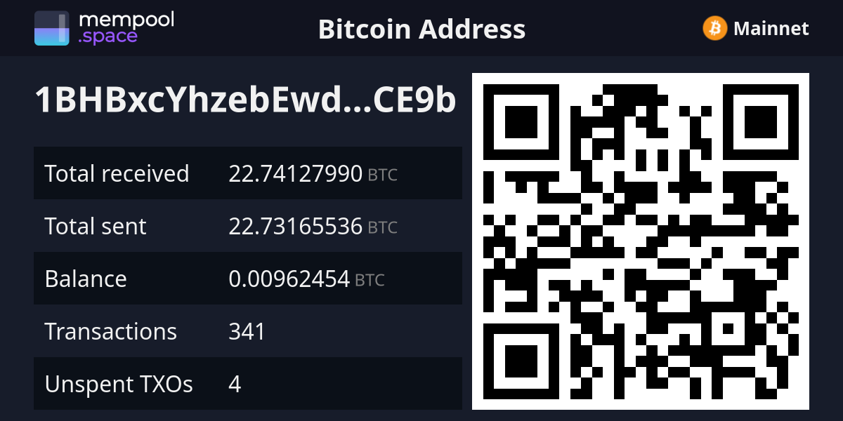 Address: 1BHBxcYhzebEwduKM8VYWJ17Am3L3LCE9b - mempool - Bitcoin Explorer