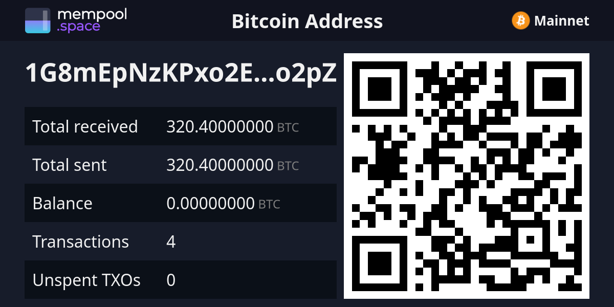 Address: 1G8mEpNzKPxo2EuKp8CXQfwuUxKiT7o2pZ - mempool - Bitcoin Explorer