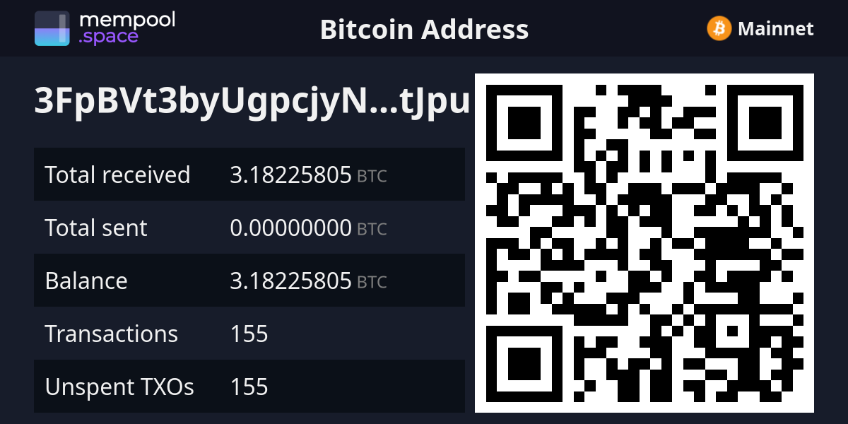 Address: 3FpBVt3byUgpcjyNYiwg4fT5MSPgDUtJpu - mempool - Bitcoin Explorer