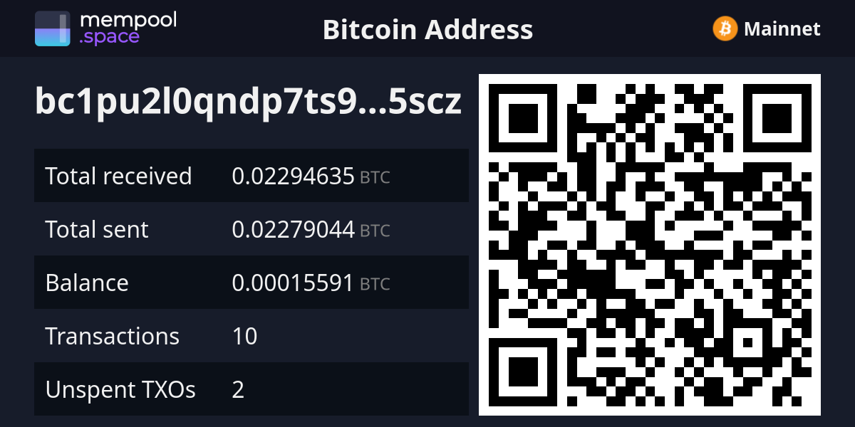 Address: bc1pu2l0qndp7ts9wazqctqcudzyusffkaghwvndlpvdladak80sgvxqvl5scz ...