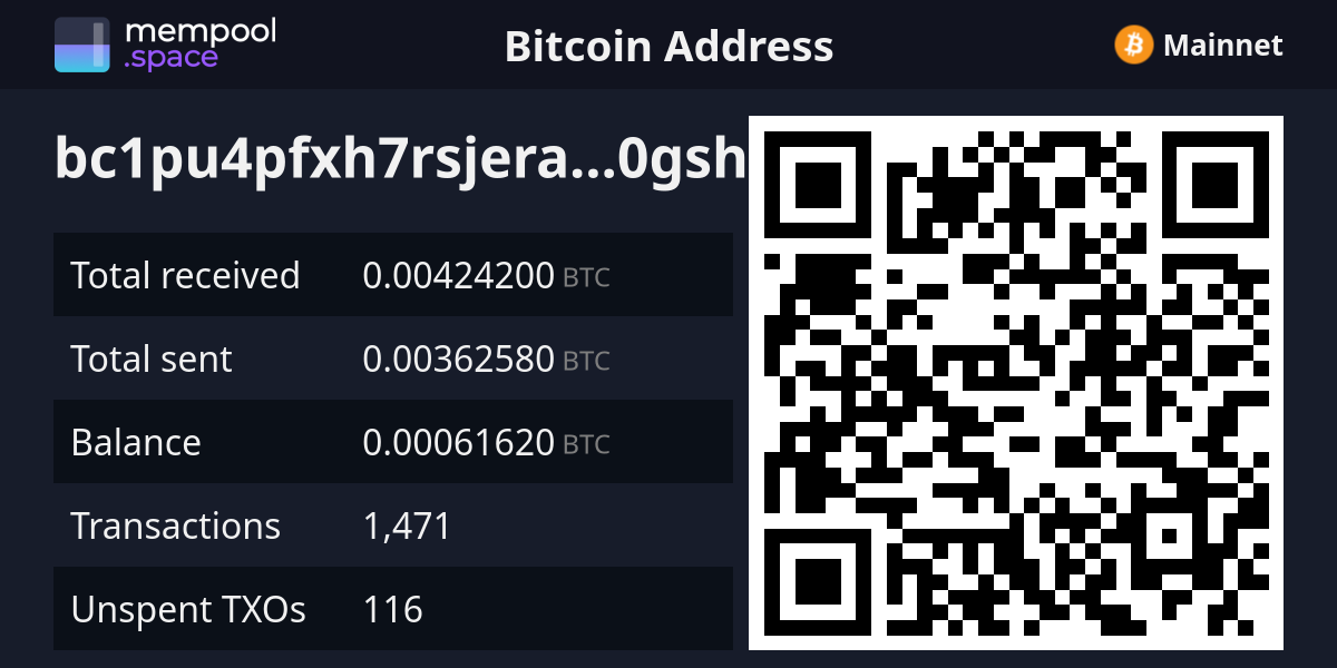 Address: bc1pu4pfxh7rsjerakh4xkjtjek2nzv06yflzp2u8q2sdgyfs8t4syuqrp0gsh - mempool - Bitcoin Explorer