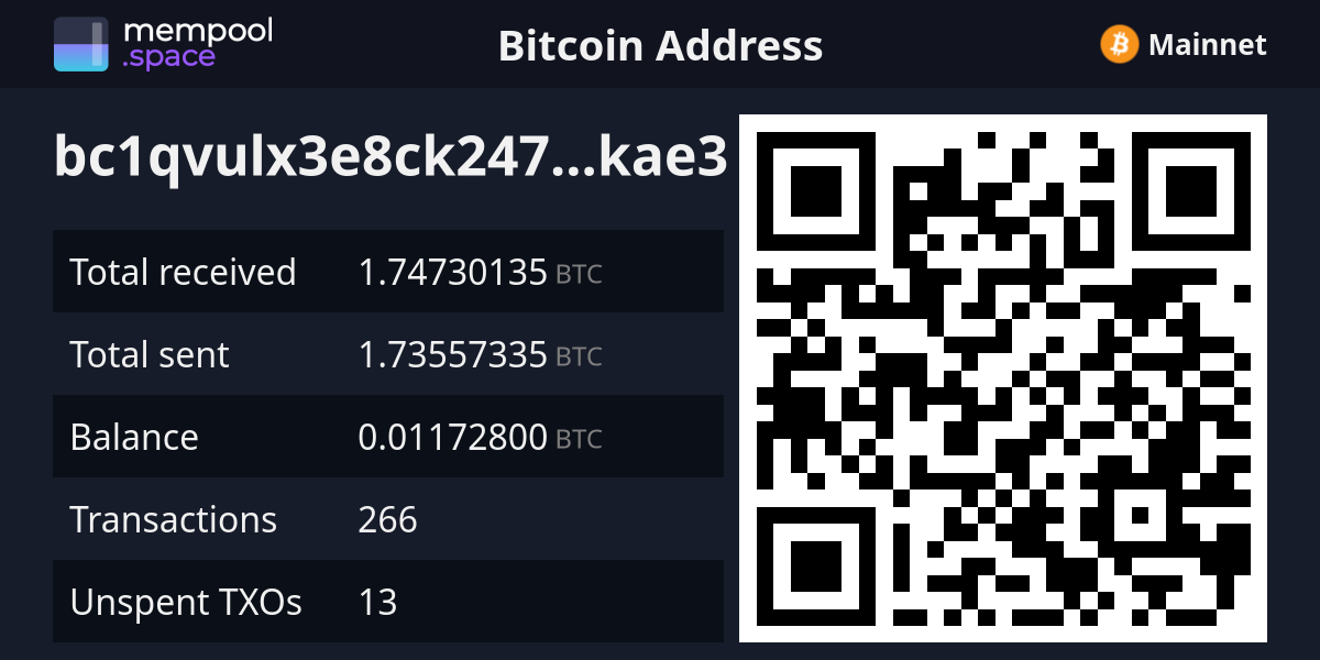 Address: bc1qvulx3e8ck247eldtgg5xsrywjr5anjvhhnkae3 - mempool - Bitcoin ...