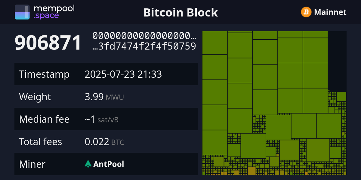 Block 906871: 000000000000000000002b153bf160738f9f4dec618e3ac3fd7474f2f4f50759 - mempool ...