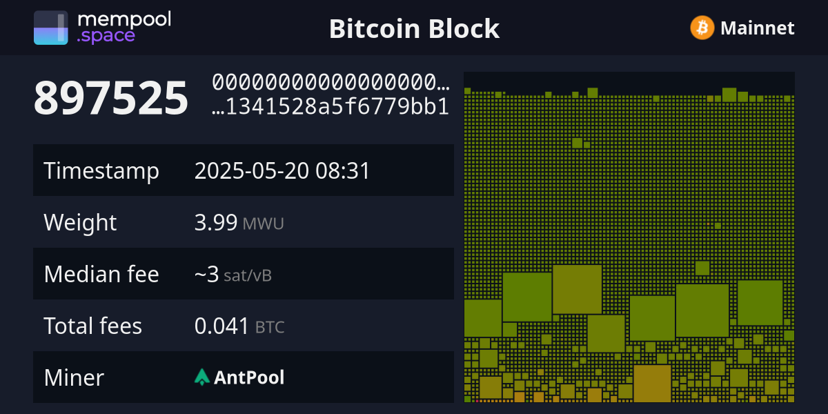 Block 897525: 000000000000000000009697df15df282e87675acdeb6a01341528a5f6779bb1 - mempool ...