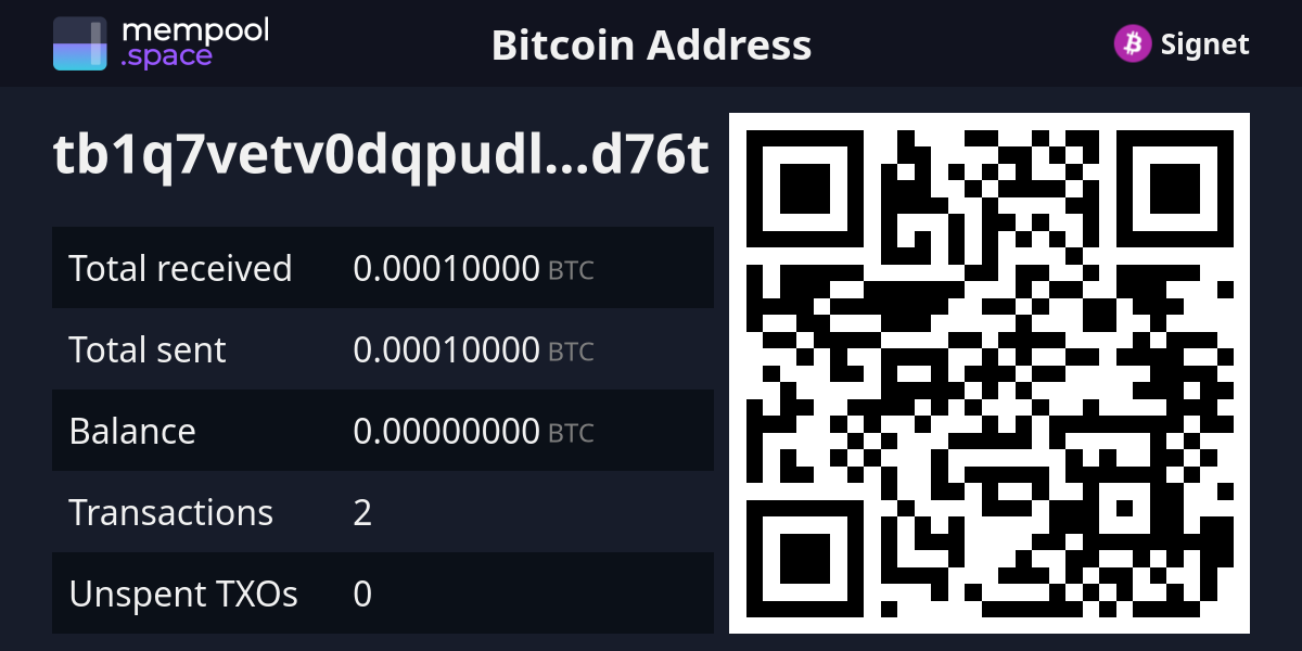 Address: tb1q7vetv0dqpudlgjpe3sy7g3ax63k3nvz795d76t - mempool - Bitcoin Signet