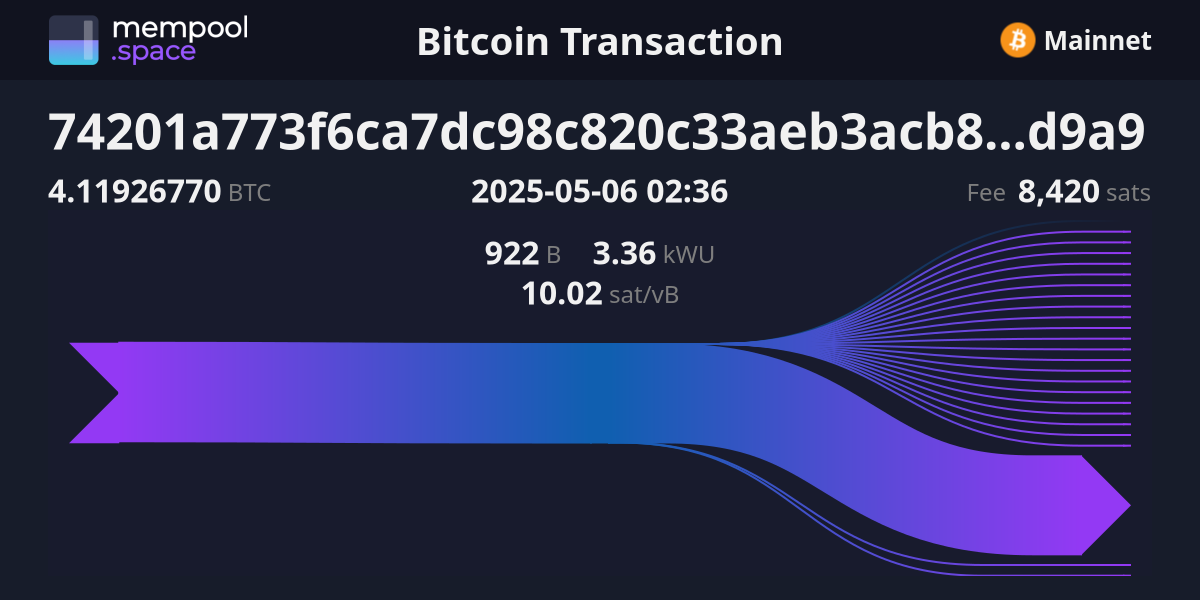 Transaction: 74201a773f6ca7dc98c820c33aeb3acb8238f2e98d7d7ffba3d8346917d6d9a9 - mempool ...